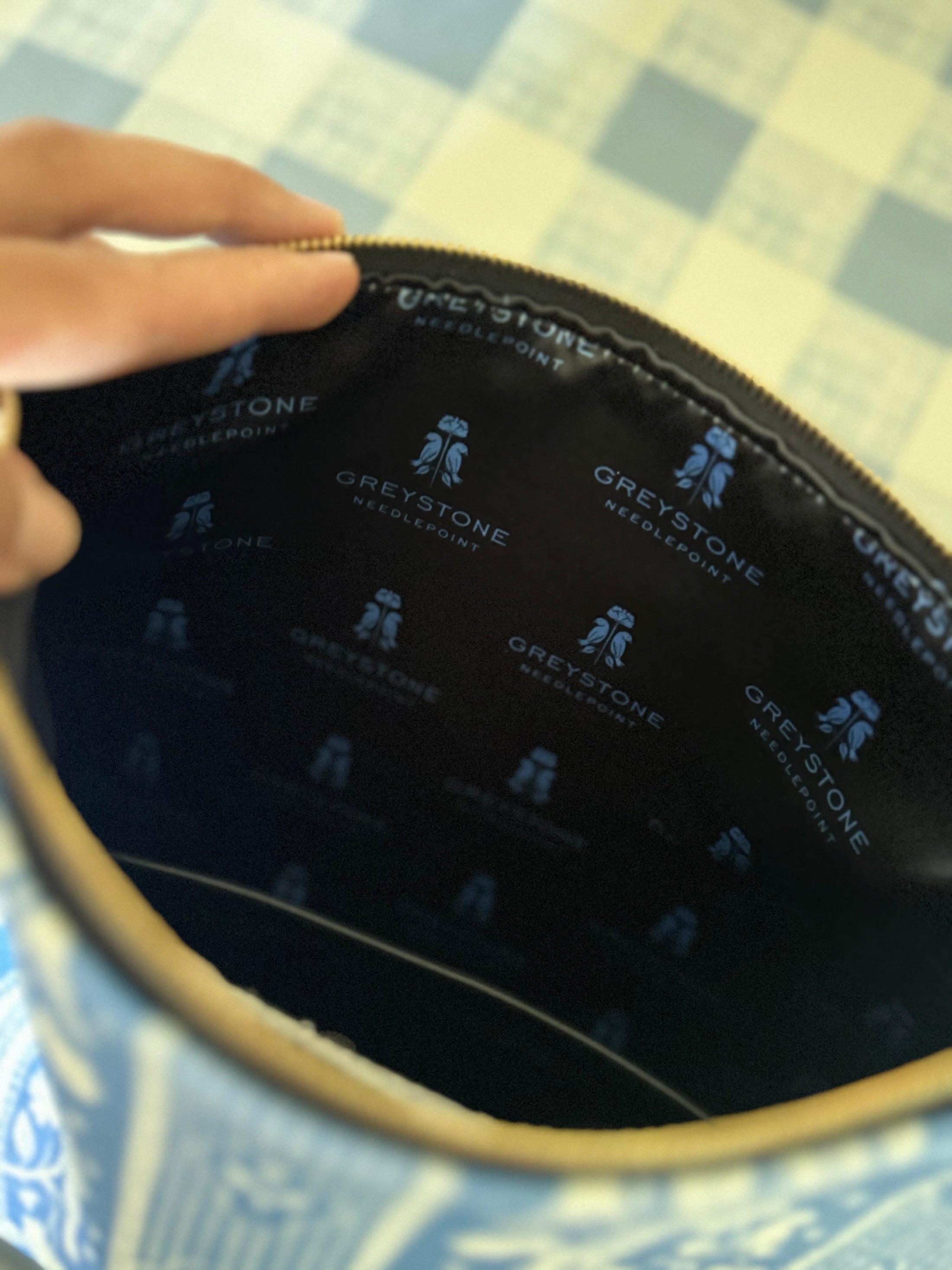 Nappa Leather Project Bag, GREYSTONE NEEDLEPOINT x TIGRE de TARTÁN – Tigre de Tartán